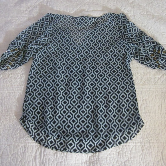 41 Hawthorn | Tops | 4 Hawthorn Shirt S Mono Geo Print Blue Semi Sheer ...